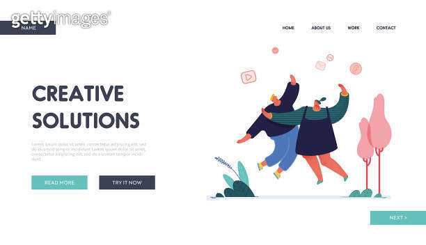 Landing Page with Man and Woman Referring A Friend Concept Design ...