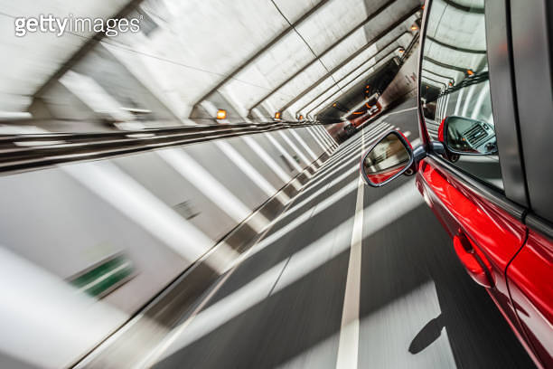Speed. Red car in a modern tunnel. Blurred motion. 이미지 (1155355154 ...
