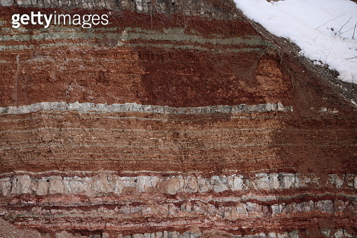 texture of different layers of clay underground in clay quarry after ...
