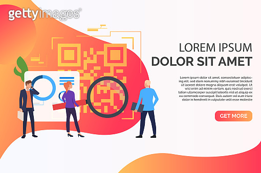 Business people working, big QR code and sample text (1141969660) 일러스트 ...