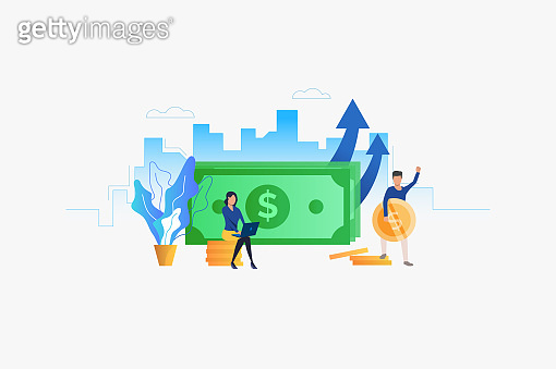 People and banknote with making money concept vector (1138992856) 일러스트 ...