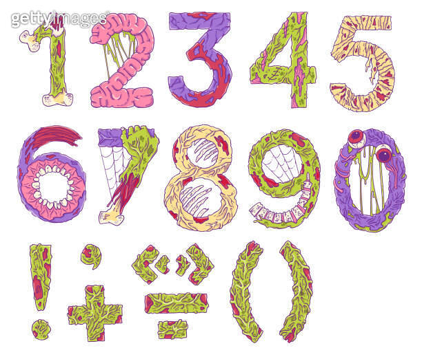 Scary zobmie cartoon numbers for Halloween decor 이미지 (1183124175) - 게티이미지뱅크
