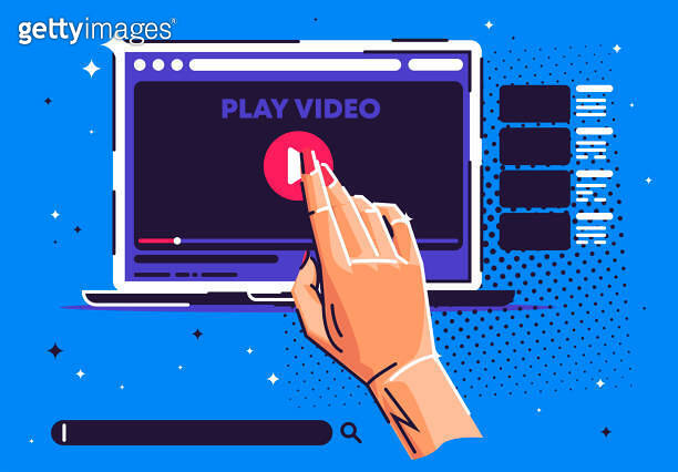 vector illustration of a video playback on the laptop screen, selecting ...