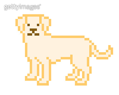 Yellow Labrador Retriever standing on the ground, pixel art character ...