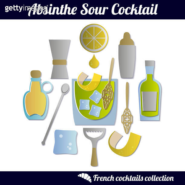 Absinthe Sour cocktail. Set of isolated elements on white background ...