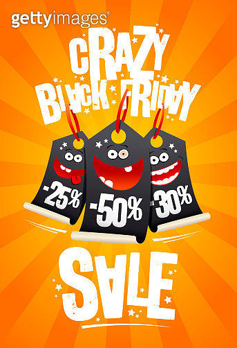 Crazy black friday sale poster design with funny price tags (1187099003 ...