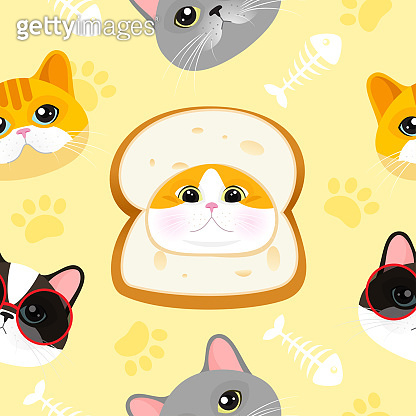 Cat seamless pattern vector illustration. lovely cat bread with friends ...