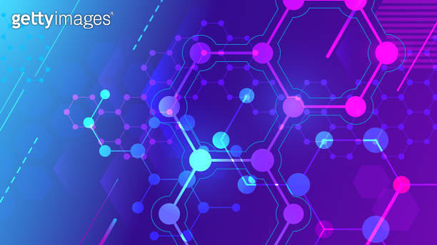 Color molecular structure. Hexagonal molecule grid, chemistry ...