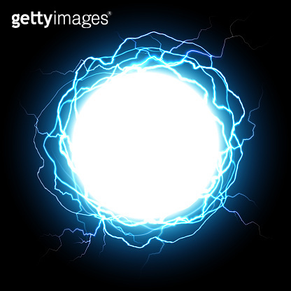Energy sphere. Electric plasma ball, explosion lightnings and ...