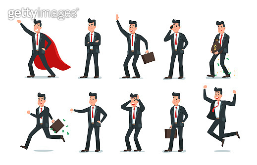 Businessman characters. Man of affairs, office computer work and ...