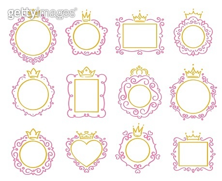 Princess frame. Cute crown border, royal mirror frames and majestic ...