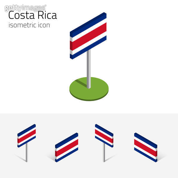 Republic of Costa Rica flag, vector set of 3D isometric flat icons 이미지 ...