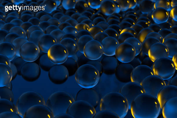 A mass of spheres falling down from above, 3d rendering. 이미지 ...