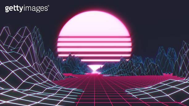 80s Retro Futurism Sun Space Background. 3d illustration (1166680457 ...