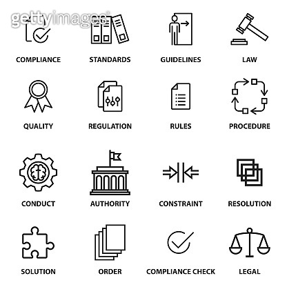 Regulation icons, contains such icons as compliance, standard ...