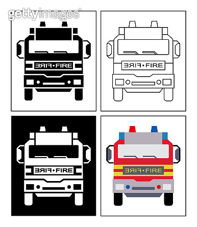 Fire department vehicle symbol presented as pictogram, black and white ...