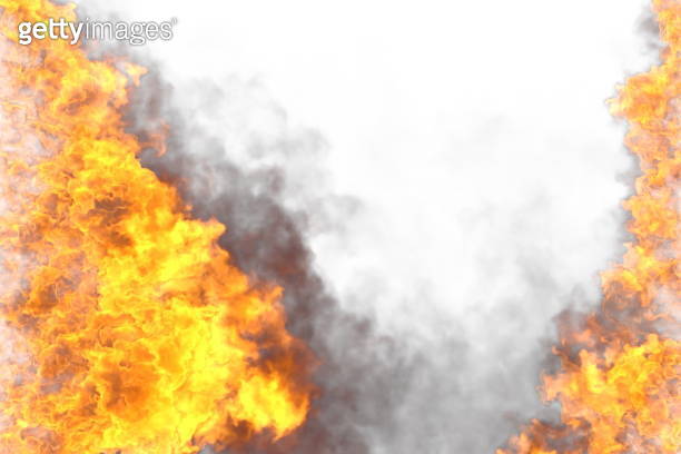 Fire 3D illustration of fiery mystic fire frame isolated on white ...