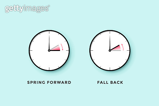 Daylight saving time. Set of clock time for Spring forward, Autumn back ...