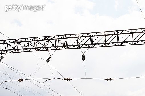 Railroad infrastructure - rails, semaphores, power lines 이미지 ...