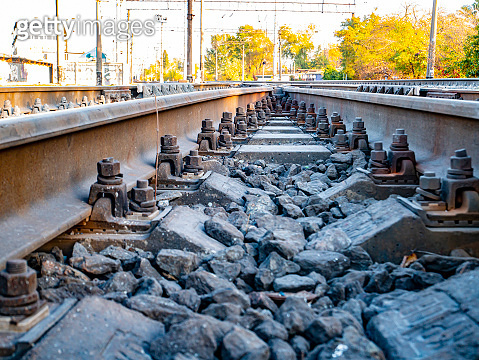 Railway rails for the movement of trains. 이미지 (1181267863) - 게티이미지뱅크