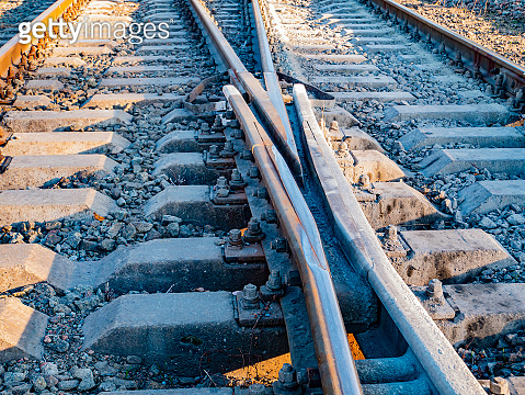 Railway rails for the movement of trains. 이미지 (1181267876) - 게티이미지뱅크