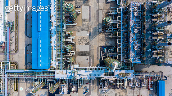 Polyethylene plant in the industrial park, Aerial view polyethylene ...