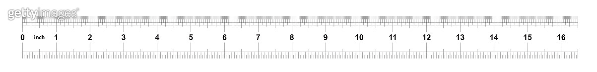 Ruler 16 inches, Imperial and Metric sistem size indicator. The ...