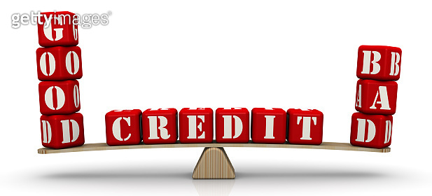 Good and bad credit. Comparison on the scales 이미지 (1132972797) - 게티이미지뱅크