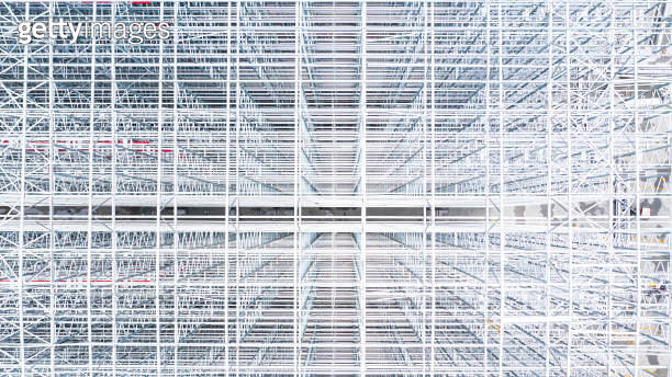 Aerial view structure of steel building construction, Metal steel frame ...