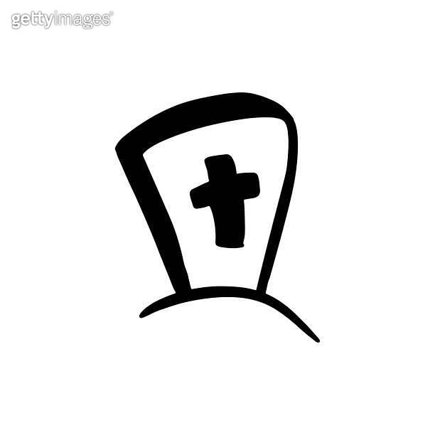 Grave tombstone with christian cross doodle icon, hand drawn ...