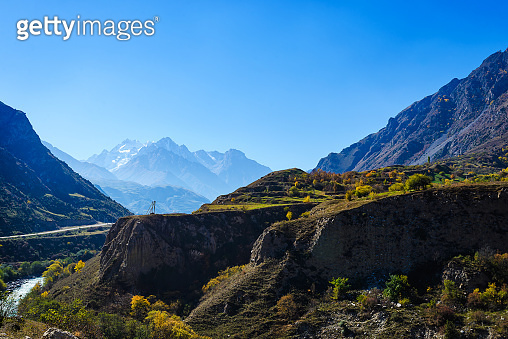 Caucasus mountains, Cherek gorge. Autumn weather in the mountains ...