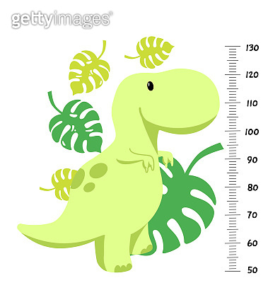 Vector height wall chart decorated with cartoon dinosaurs ...