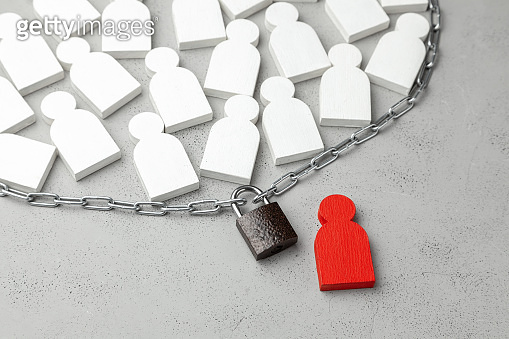 Human rights. Restriction of freedom. Many people are chained and ...