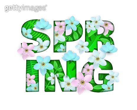 Vector illustration of Spring word floral design isolated on white ...