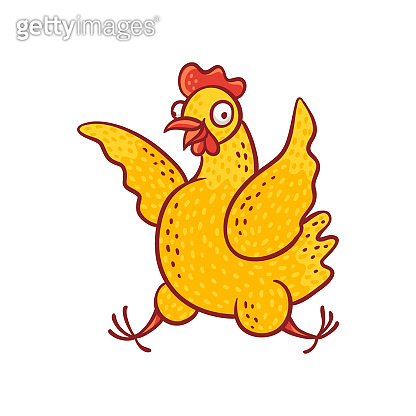 Vector illustration of funny cartoon chicken jumping with happiness ...
