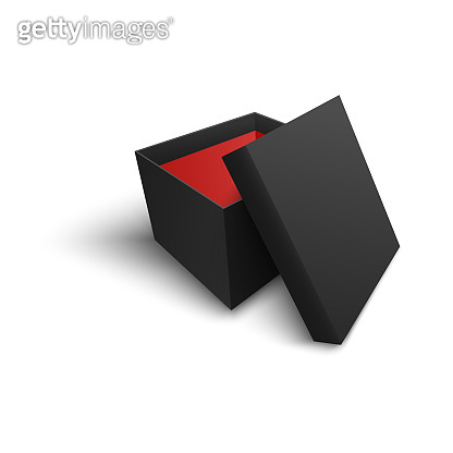 Black open blank box with cover leaning on its edge realistic style 이미지 (1154711038) - 게티이미지뱅크