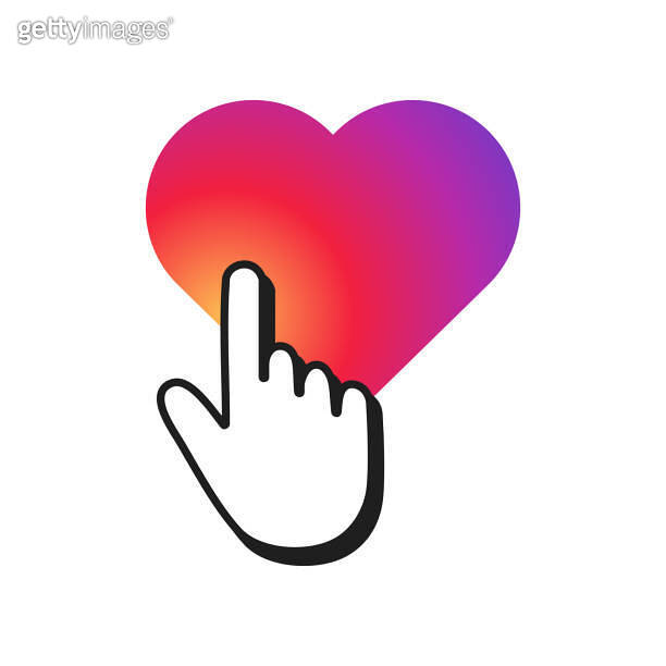 Hand cursor clicking on a heart shape. Heart with smooth color 이미지 ...