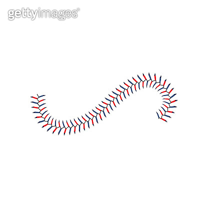 Baseball stitch lace wave line isolated on white background, realistic ...