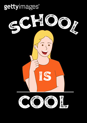 School is cool poster. Smiling Schoolgirl Shows Thumb Up Gesture. 이미지 ...