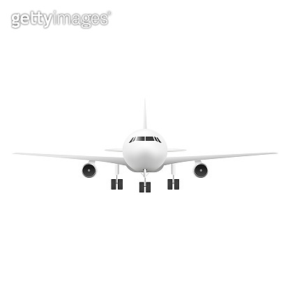 Realistic airplane front view mockup - white isolated modern plane ...