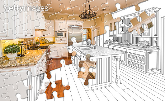 Puzzle Pieces Fitting Together Revealing Finished Kitchen Build Over ...