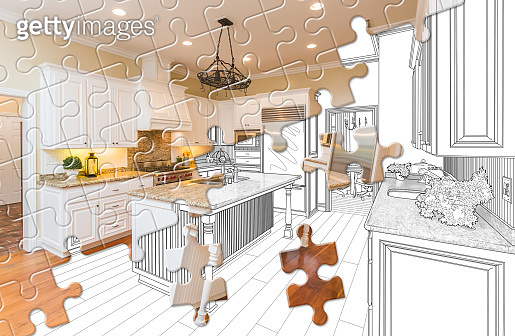 Puzzle Pieces Fitting Together Revealing Finished Kitchen Build Over ...