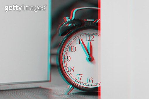 Alarm clock lay out around corners bedroom at late time. Live with schedule, time to sleep ...