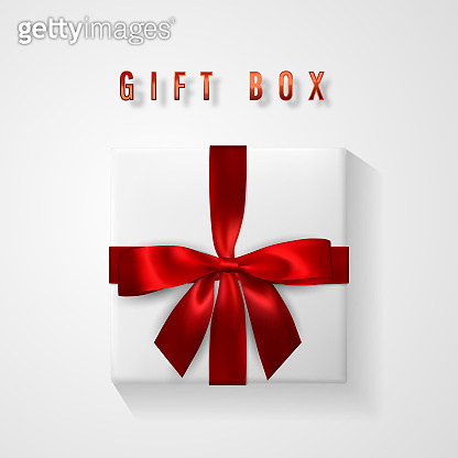 Set White Gift box with red bow and ribbon top view. Element for ...
