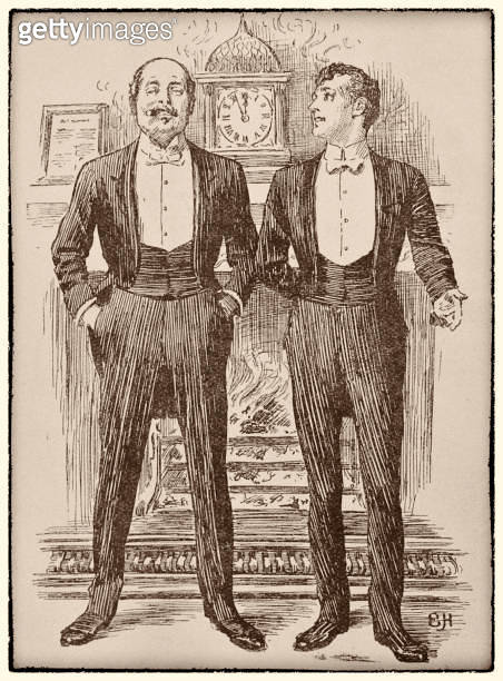Two Gentlemen Chatting - Victorian Era Magazine Illustration 이미지 ...