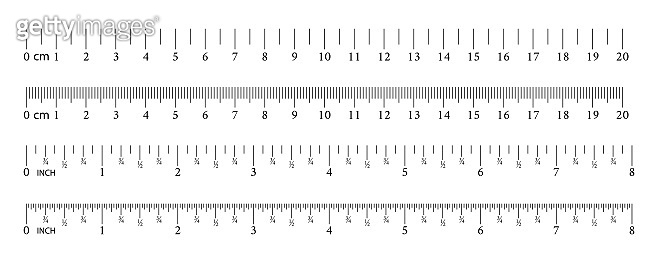 Inch and metric rulers. Measuring tool. Ruler Graduation grid. Size ...