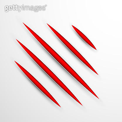 Red scratch set. Claws scratching animal scrape track. Vector ...