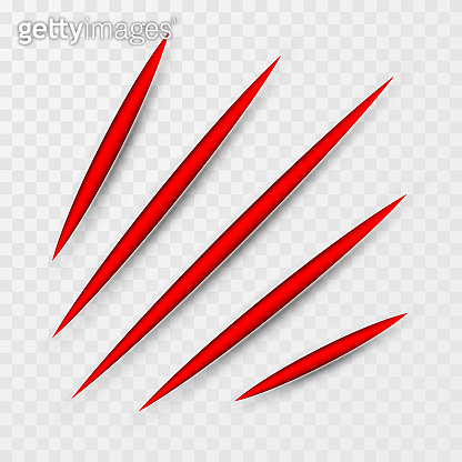 Red scratch set. Claws scratching animal scrape track. Vector ...