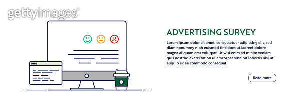Advertising Survey Concept with Line Computer Illustration. Minimal ...