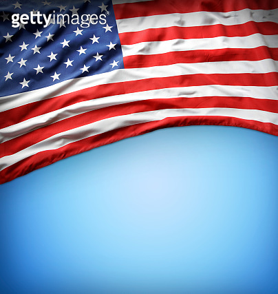 American flag on blue 이미지 (1155487762) - 게티이미지뱅크